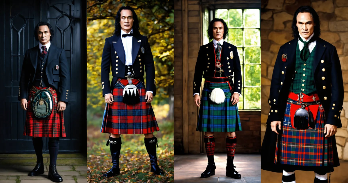 Lexica - Brandon Lee wearing a Clan Kay tartan kilt