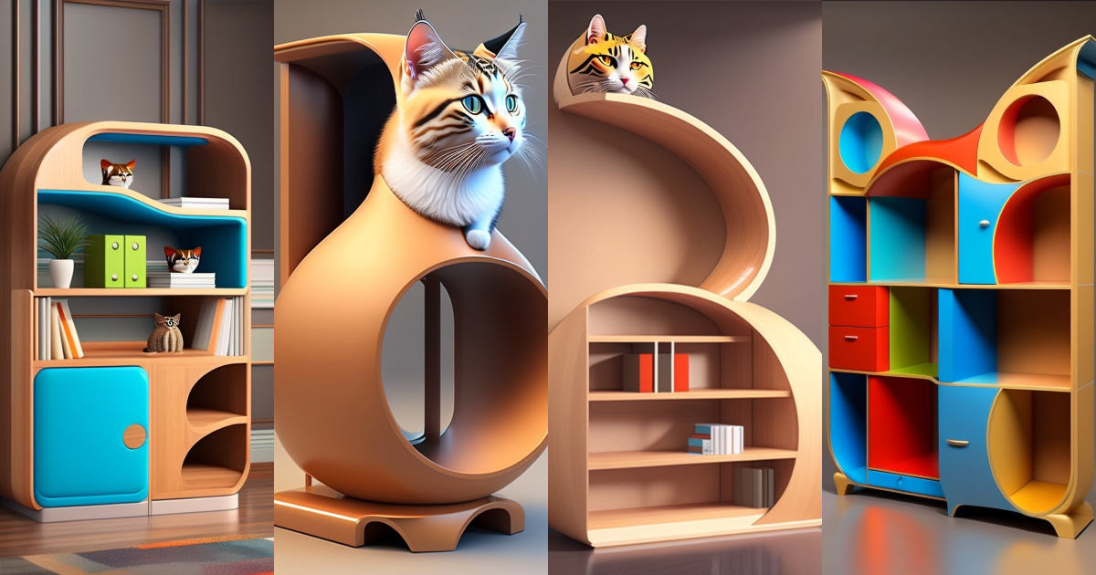 Lexica - Bookcase, cat shape, modern style, library furniture, animal style
