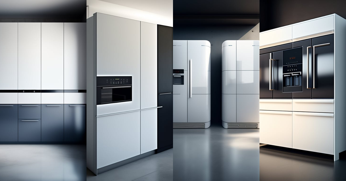 Lexica - Row of white kitchen fridges giant concrete modern brutalism ...