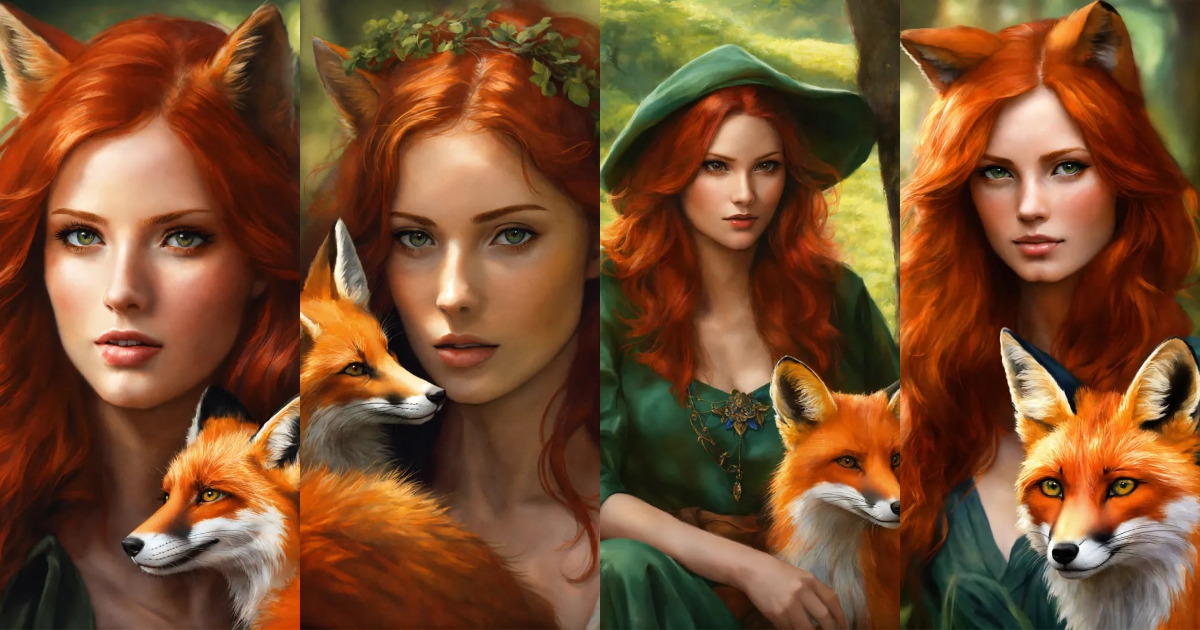 Lexica - Drawing of a redheaded woman with a cunning look stroking a ...