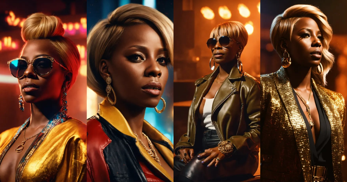 Lexica - Mary j. blige, hip hop, 8k octane detailed render, post-processing, extremely hyper ...