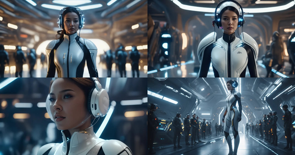 Lexica - Wide shot of a female super spy wearing a tight futuristic spy ...