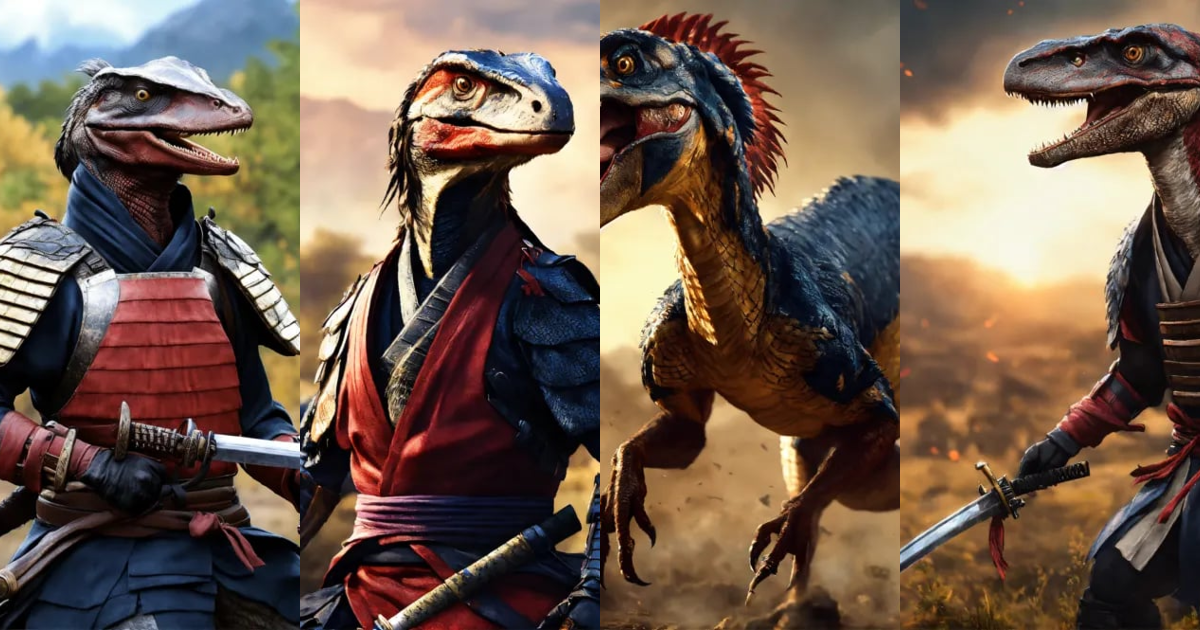 Lexica - Velociraptor samurai. battlefield. hyper realistic.