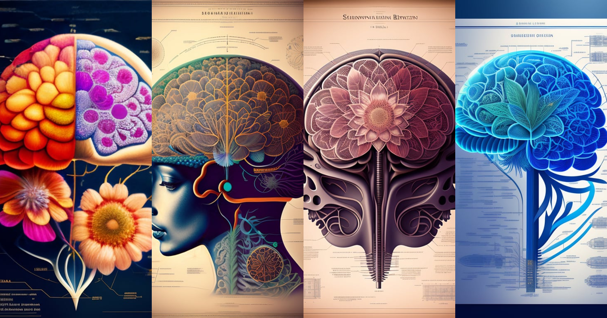 Lexica - Schematic view of a flower brain, technical drawing, blueprint