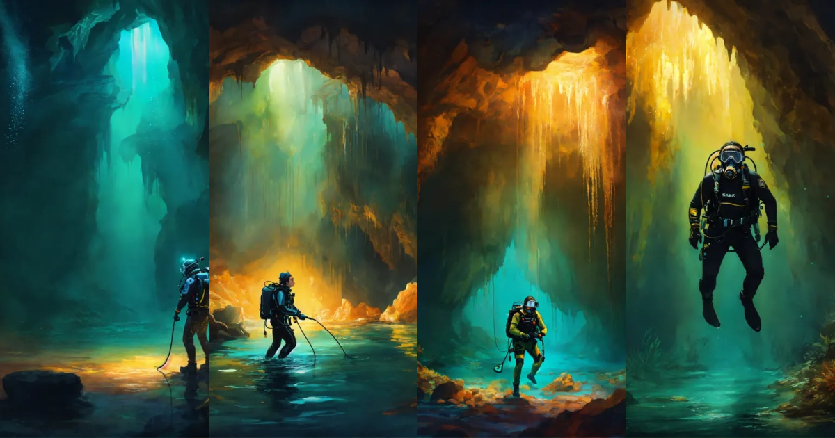 Lexica - Concept art of a scuba diver exploring an scary completely ...