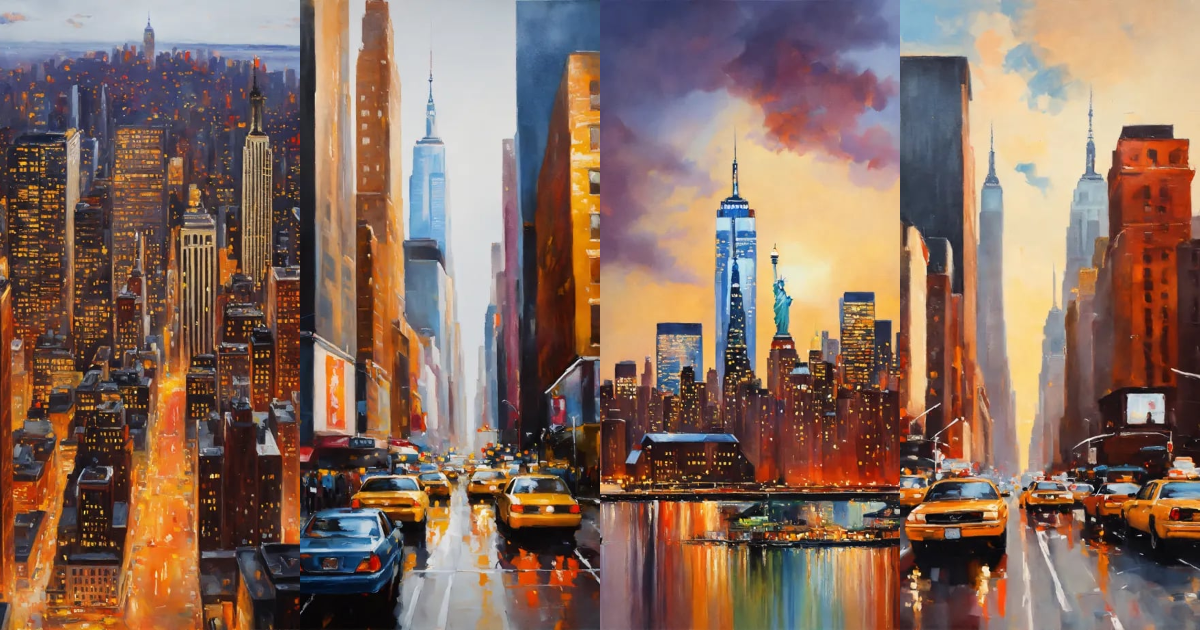 Lexica - New York City, USA, city skyline, oil painting, on white ...