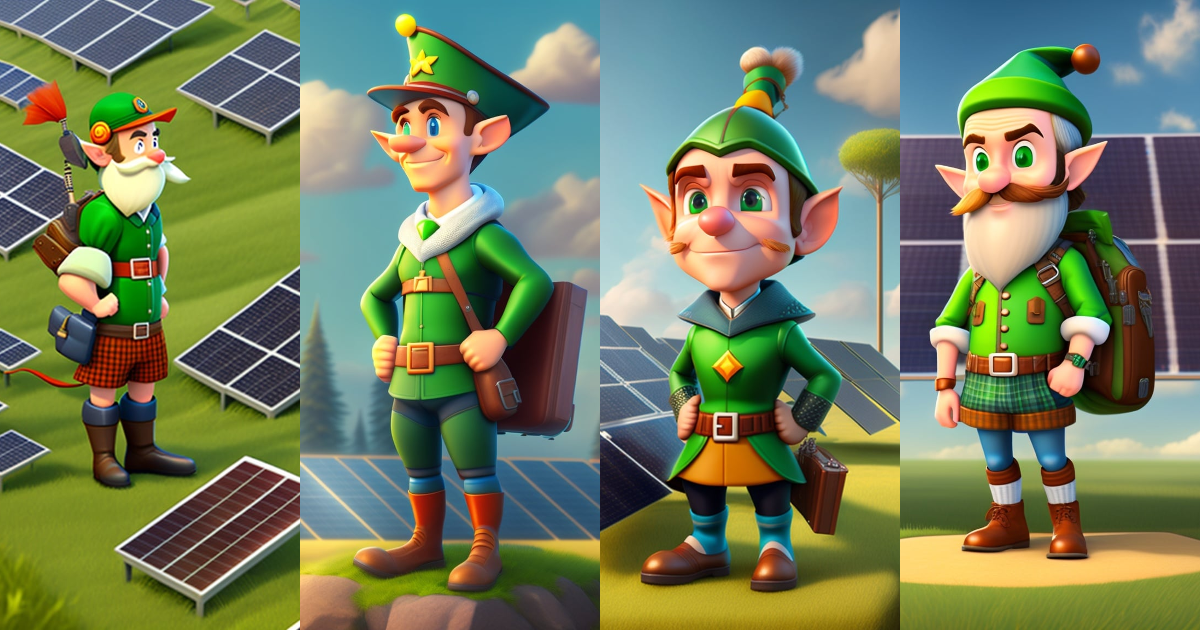 Lexica - A irish elf standing on a field with lots of solar panels ...