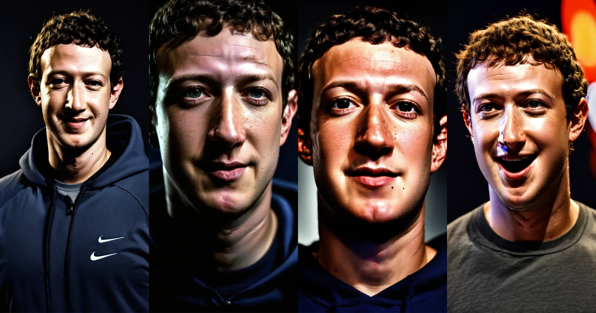 Lexica - Mark Zuckerberg, black background, evil.