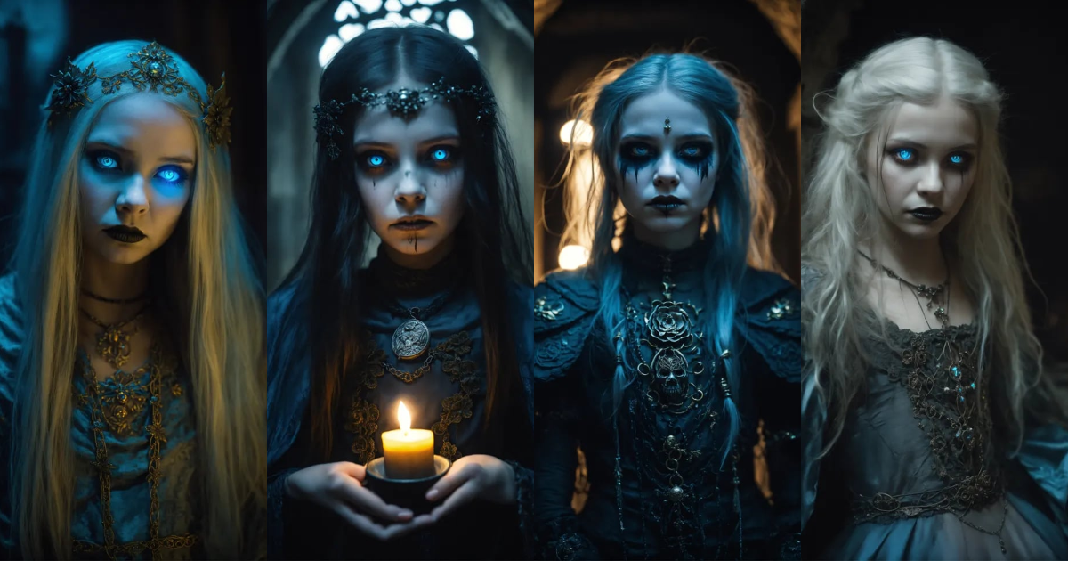 Lexica - Body portrait, twelve year old child goth girl necromancer ...