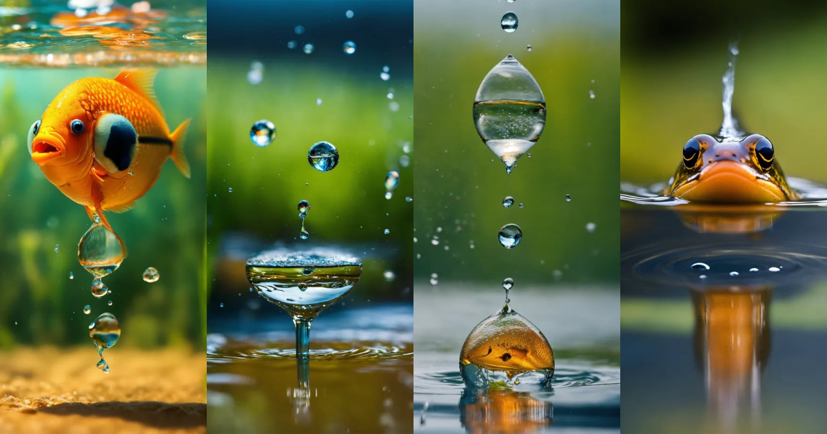 Lexica - The water drop falls below the water surface, it morphs into a ...
