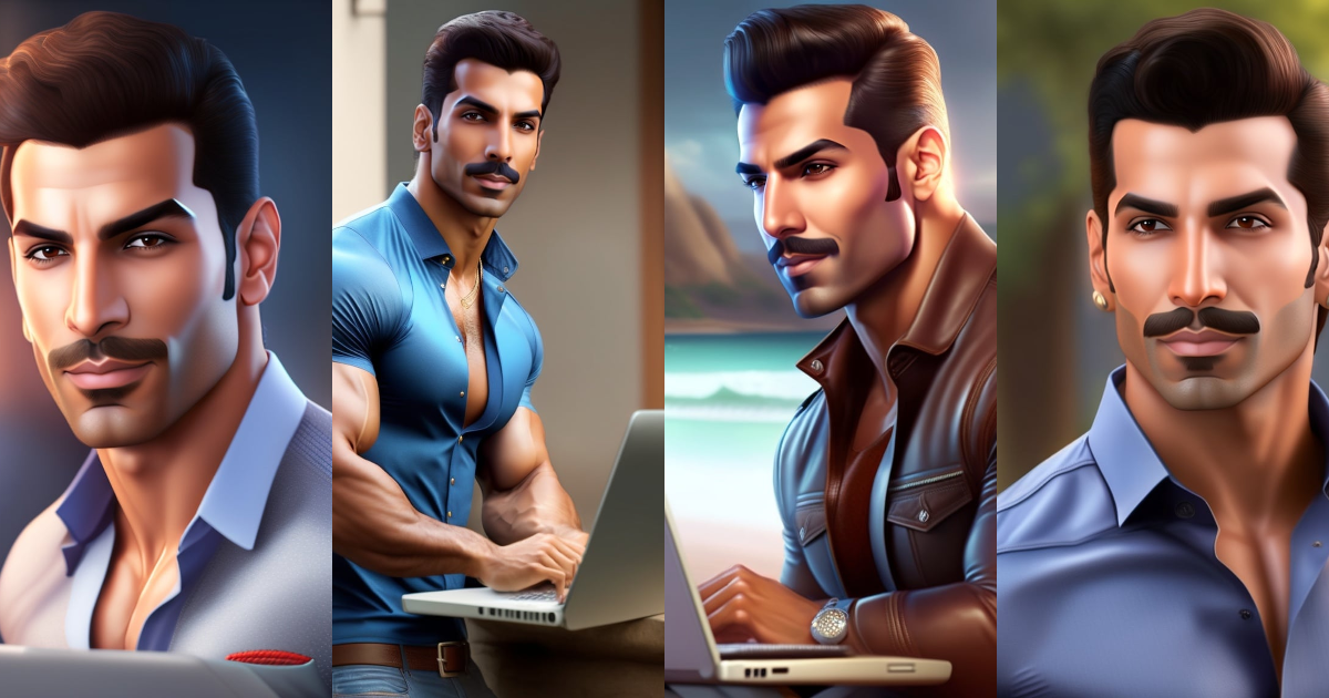 Lexica - John Abraham, blue shirt ,white pent brown hair, laptop bag on ...