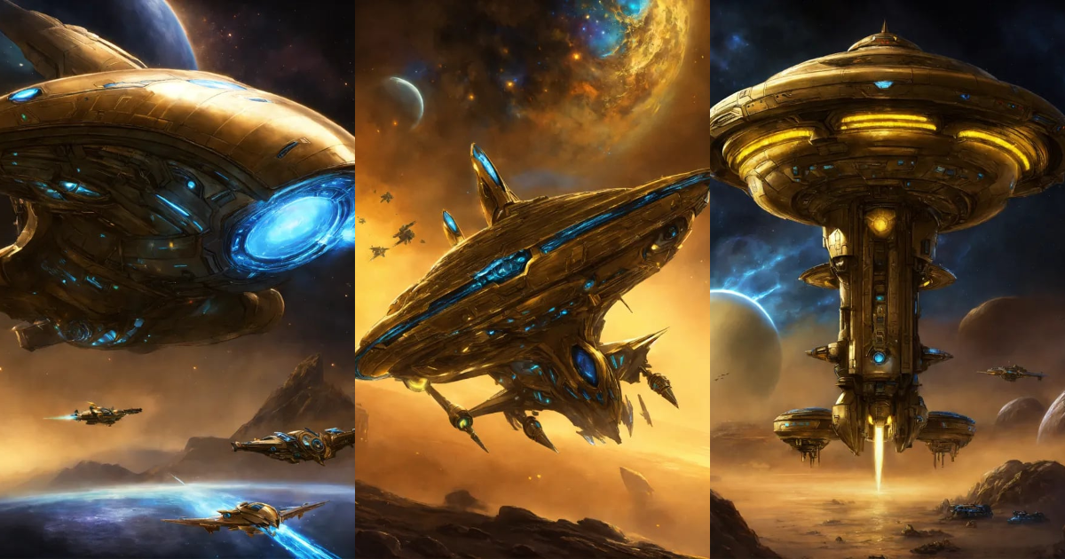 Lexica - Crescent spaceship, starcraft protoss art