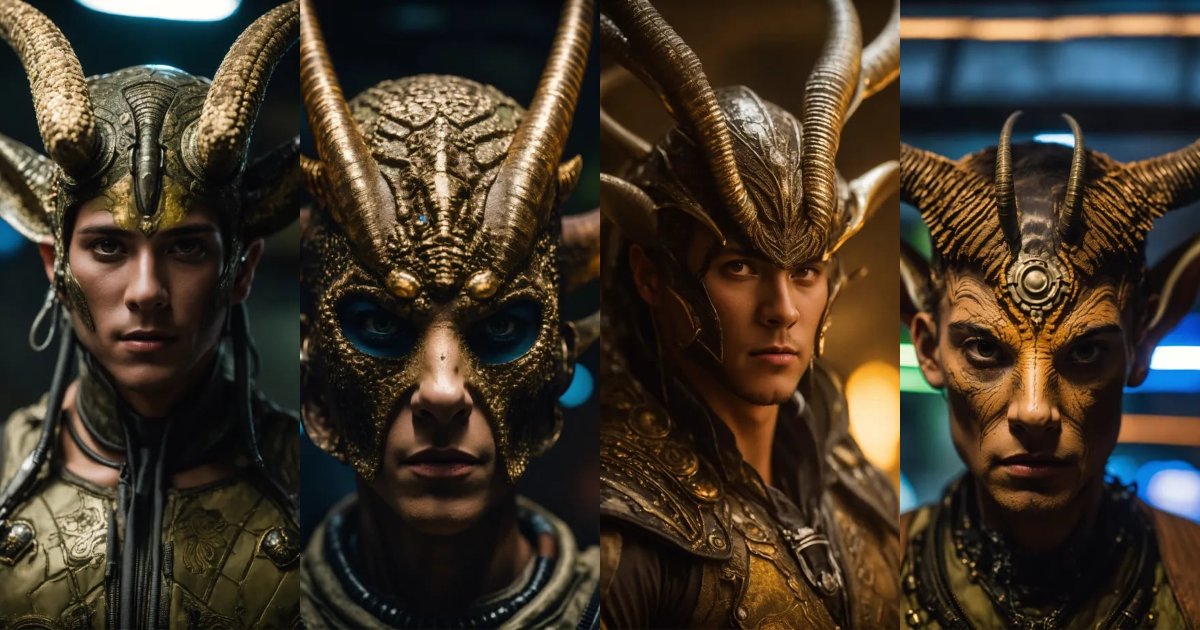 Lexica - Alien male with pronounced horns, face directly towards the ...