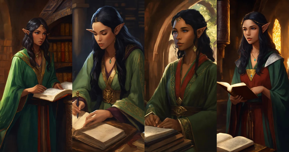 Lexica - Elf woman, short ears, journey, dark complexion, black hair ...