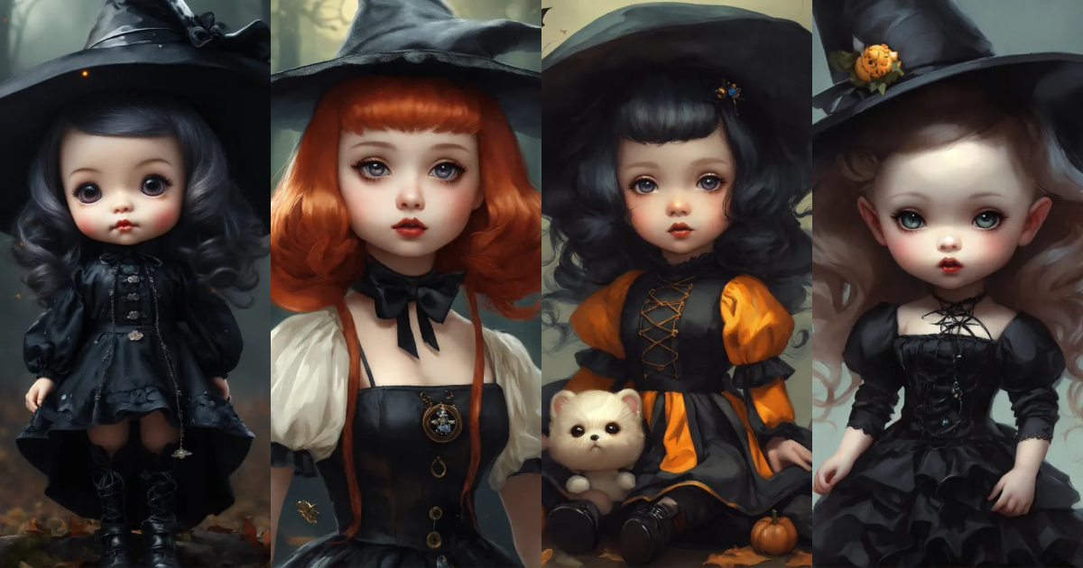Lexica - White background a cute gothic chibi witch girl kewpie ...