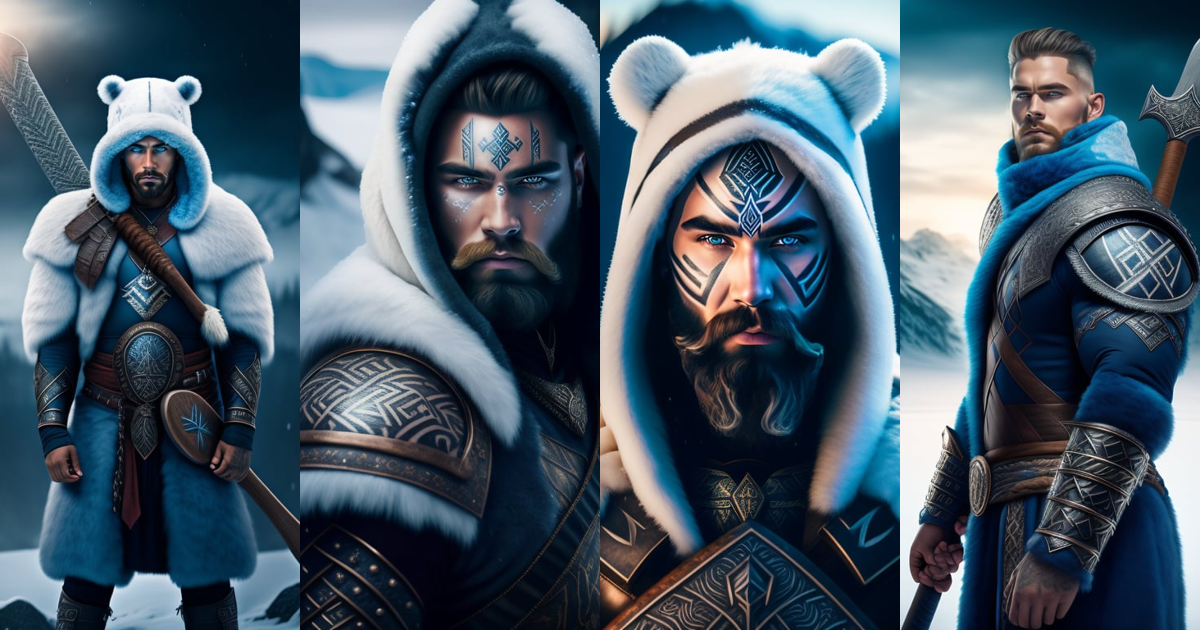 Lexica - Frost giant rune tribal head tattoos, wearing a polar bear ...