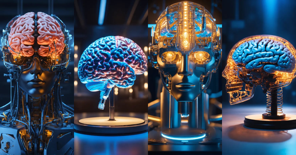 Lexica - "illuminated thought process", glowing brain center stage ...