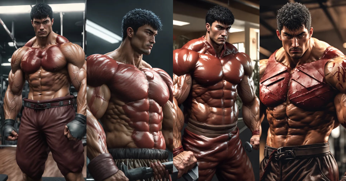 Lexica - Guts from berserk, muscular, in a fitness gym, muted palette ...