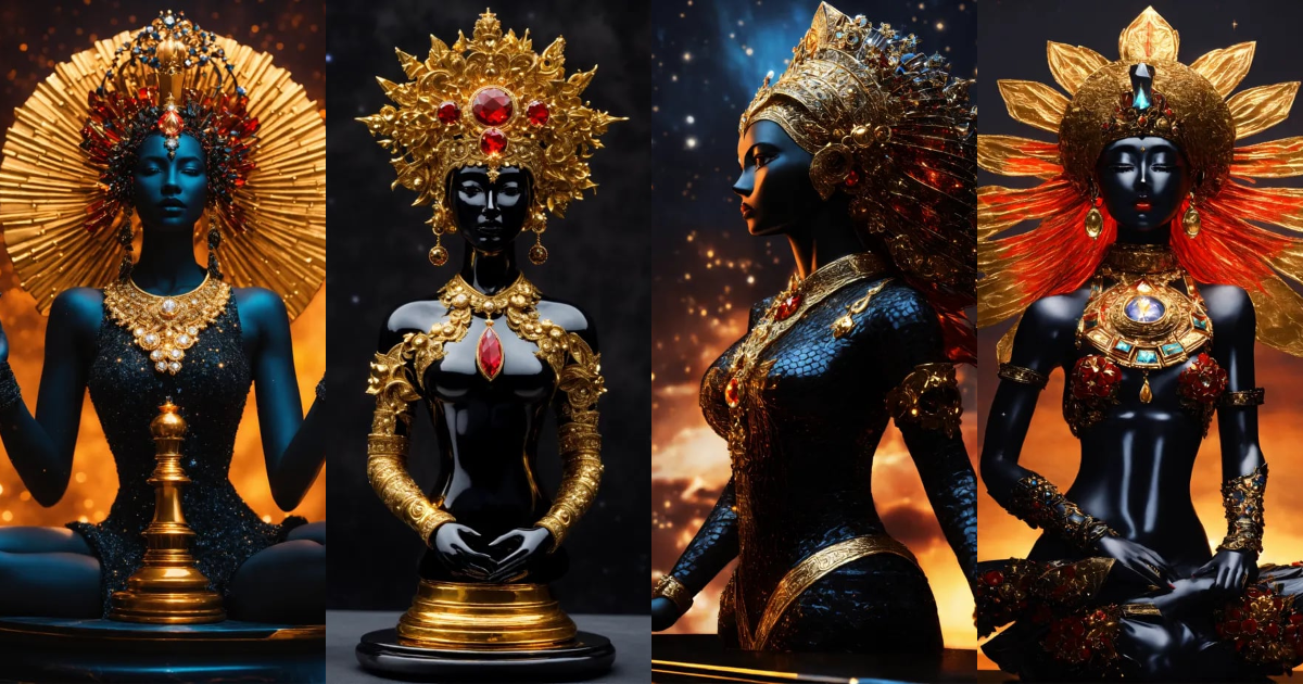 Lexica - Minimalism. Black Solar Queen with long oversized red flowing ...