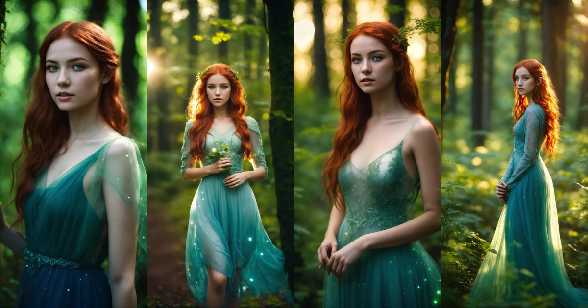 Lexica - A beautiful girl with slender features, red hair and blue eyes ...