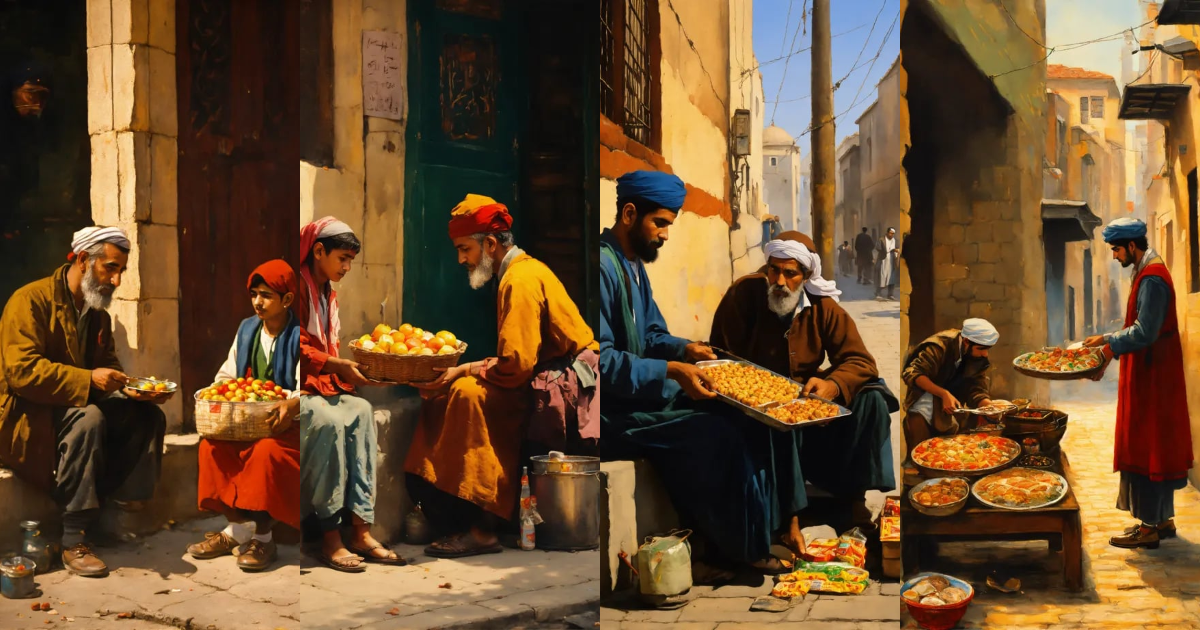 Lexica - A Turkish school student donating food in the street to a poor ...