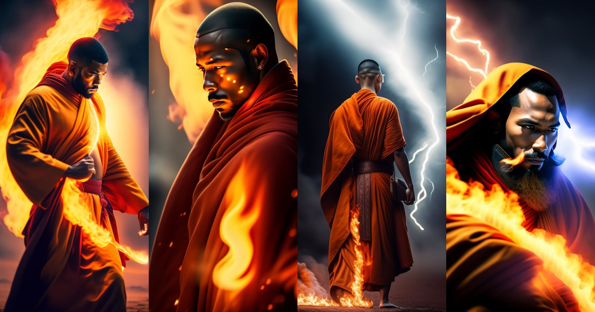 Lexica - A monk robes on fire as he is hot by lightning