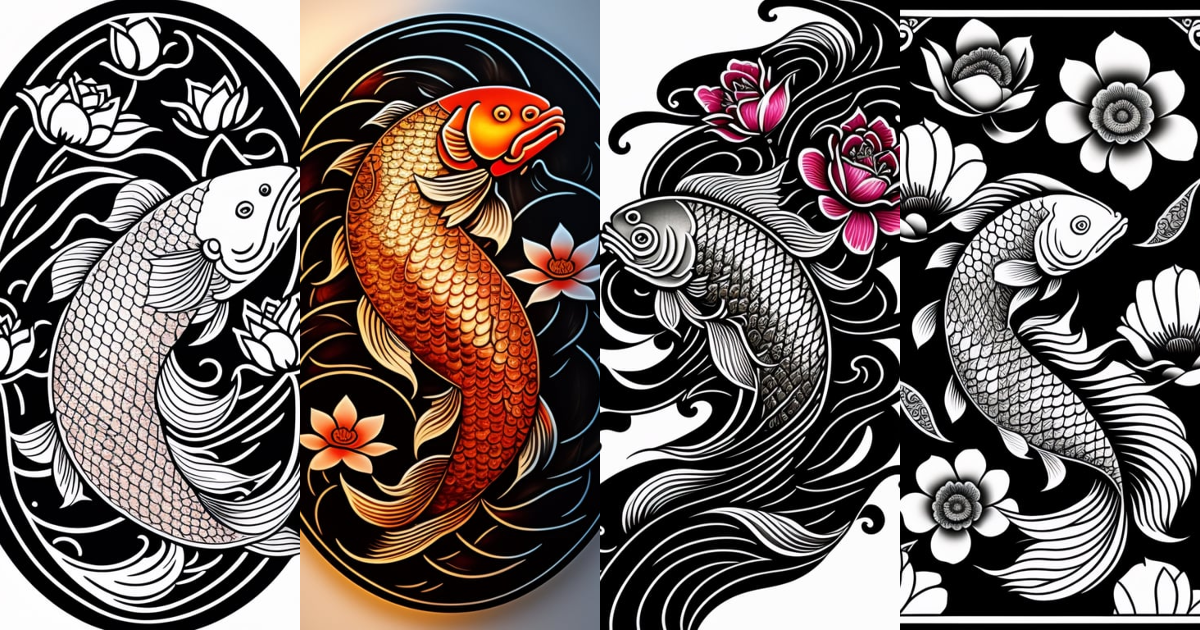 Lexica - A koi carp with roses tattooed in it, irezumi, Japan, japanese ...