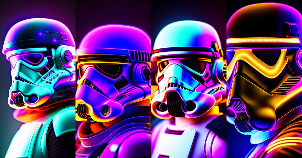 Lexica - Synthwave Portrait of a stormtrooper. Neon lights