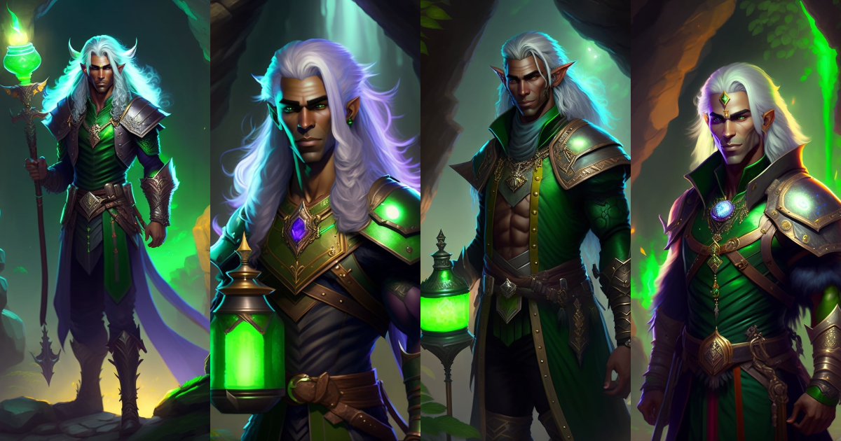 Lexica - A full body portrait of a male drow elf alchemist. He is ...