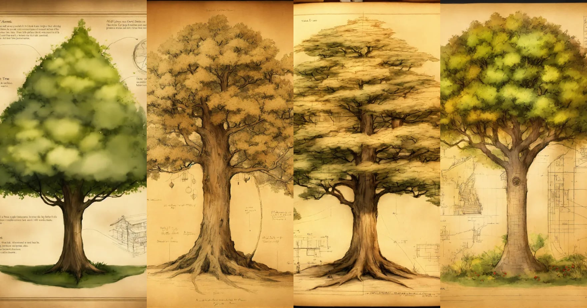 Lexica - Designing a tree, designing sheet, sketch out designs, parchment