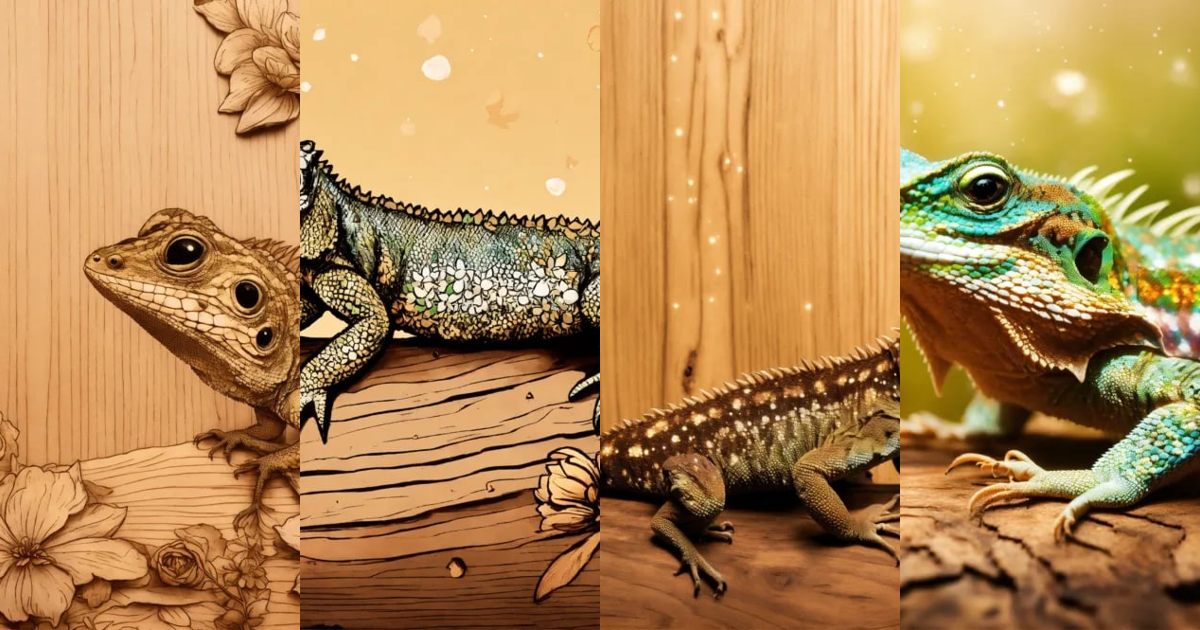 Lexica - Cute lizard in flowers galaxy style engraved on wood copy space