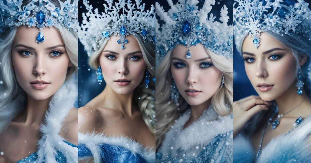 Lexica - Portrait of a beautiful snow queen in blue and white tones