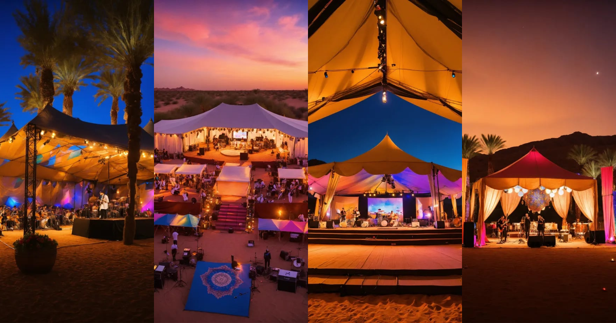 Lexica - Elegant desert Arabian tent themed outdoor concert stage with ...