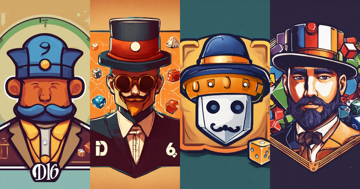 Lexica - A logo for boardgame with line guy with a head in form of d6 ...