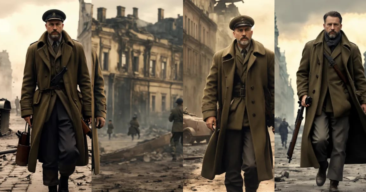 Lexica - Cinematic wallpaper of a 1940s german man with an overcoat ...