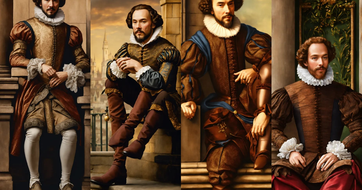 Lexica - Elizabethan Shakespeare sitting on a wall in photo realistic ...