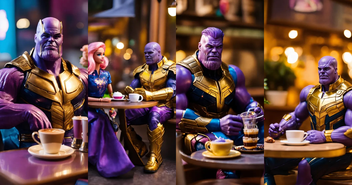 Lexica - Thanos tomando cafe con barbie
