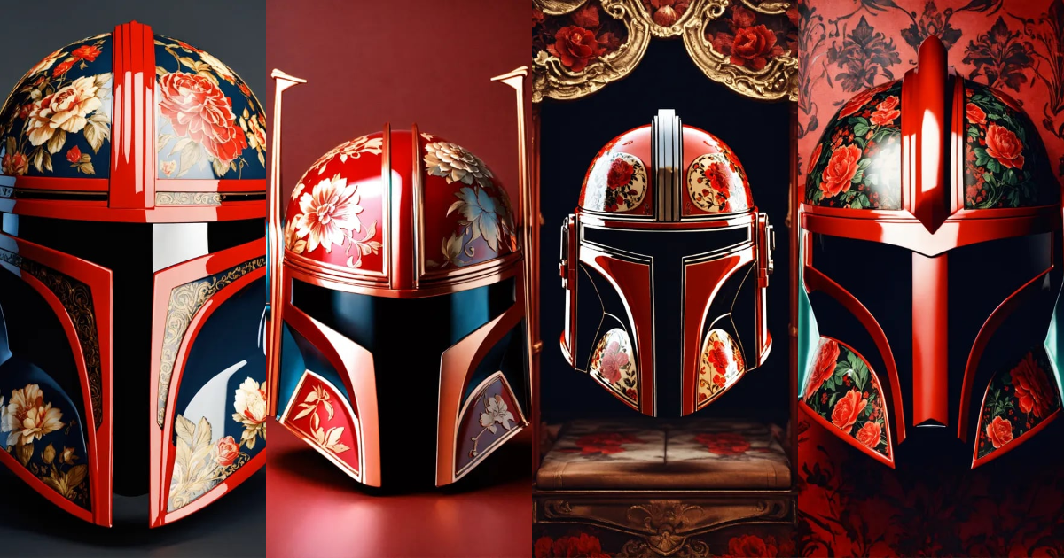 Lexica - Porcelain, an elegant ornate vintage Mandalorian helmet, with ...