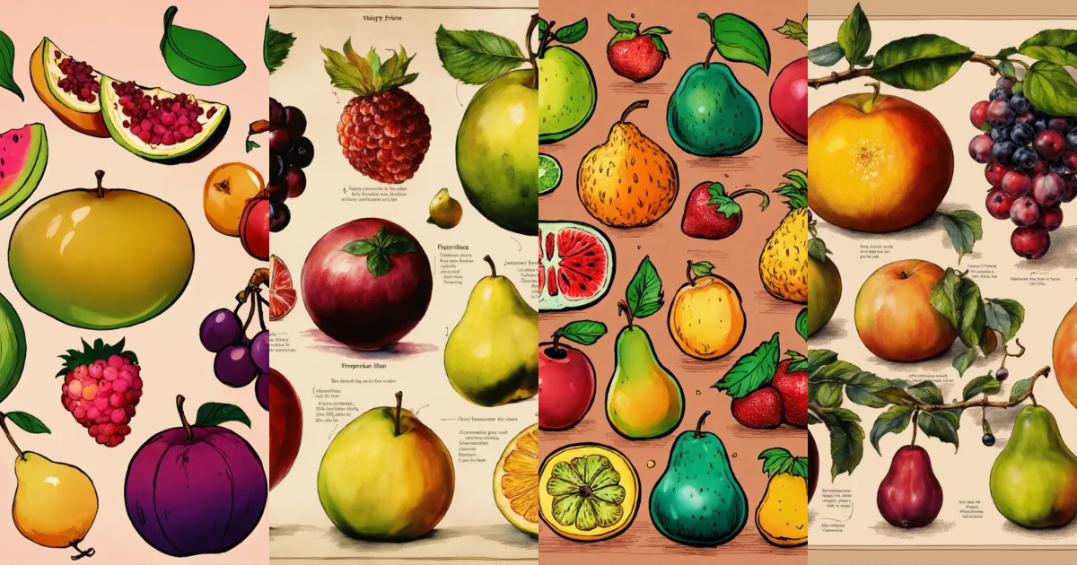 Lexica - Information sheet with different imaginary fantasy fruits ...