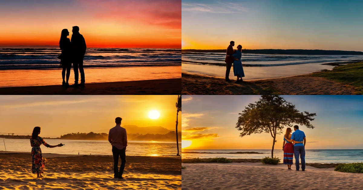 Lexica - Create an image of a couple watching a sunset, with the man ...