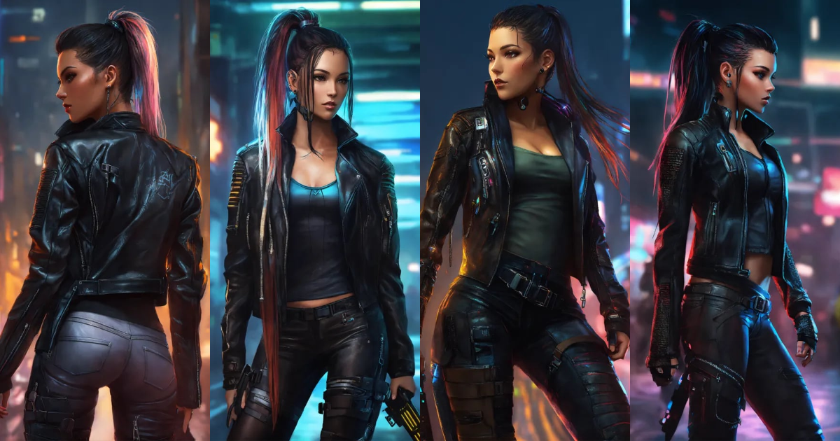 Lexica - Digital art, cyberpunk female edge runner, long black straight ...