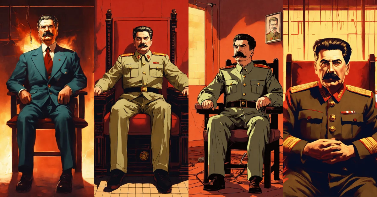 Lexica - Illustration Stalin very scared in the electric chair