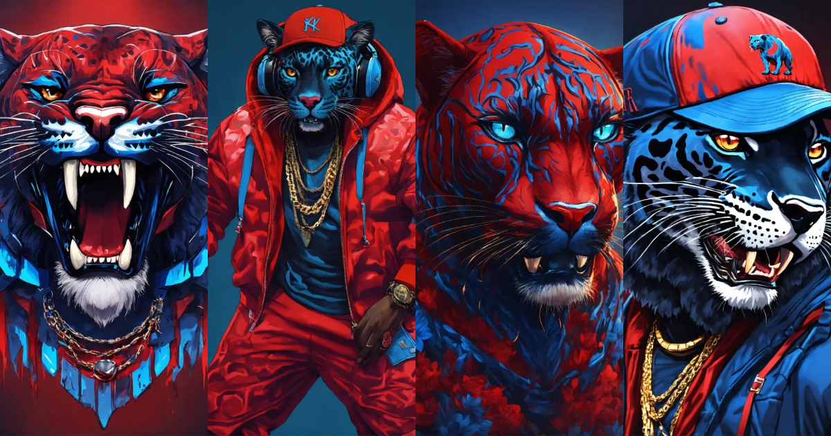 Lexica - Hip hop full body panther with grillz, red and blue colors ...