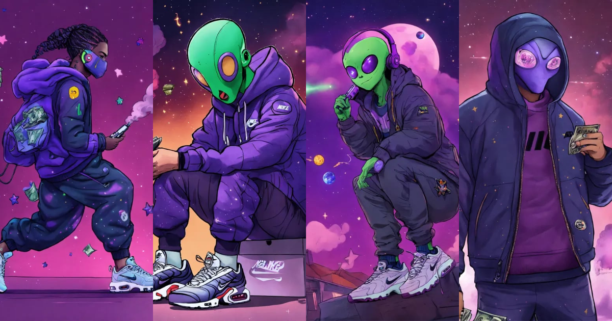 Lexica - Criminal, alien face, jogging pants, nike air max plus, pistol ...