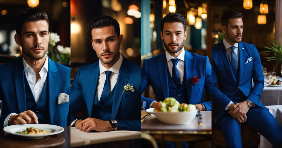 Lexica - An elegant bland men , with elegant bleu suit ; age 35 y; face ...