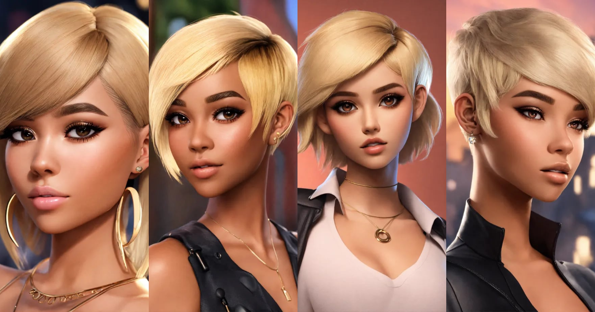 Lexica - Rnb disney anime cartoon blonde pixie cut 3d woman, big smoky ...