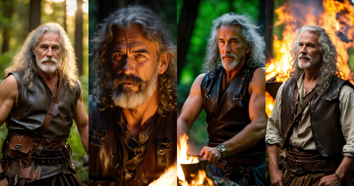 Lexica - Lithe pale 60 year old male with very long wild curly gray ...