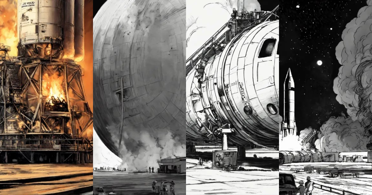 Lexica - Saturn V thrusters burning, comic, impressionism, American ...