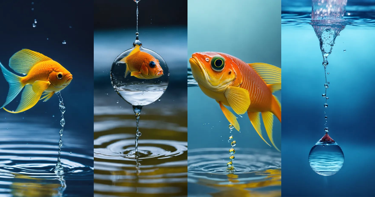 Lexica - The water drop falls below the water surface, it morphs into a ...