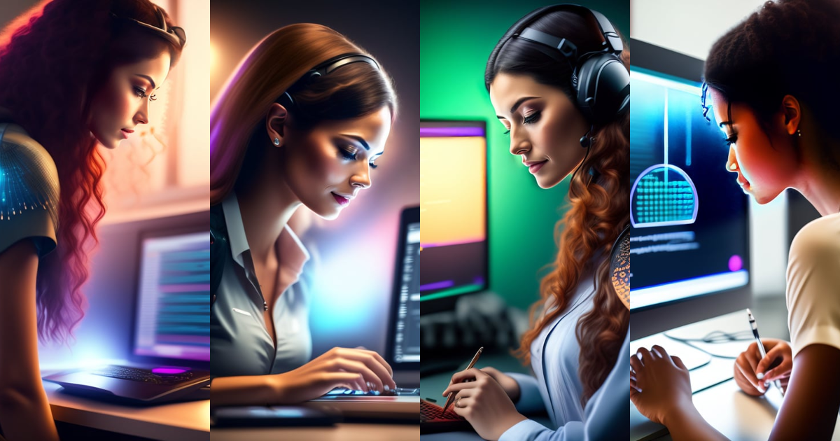 Lexica - Female software engineer with fairy wings writing code on the ...